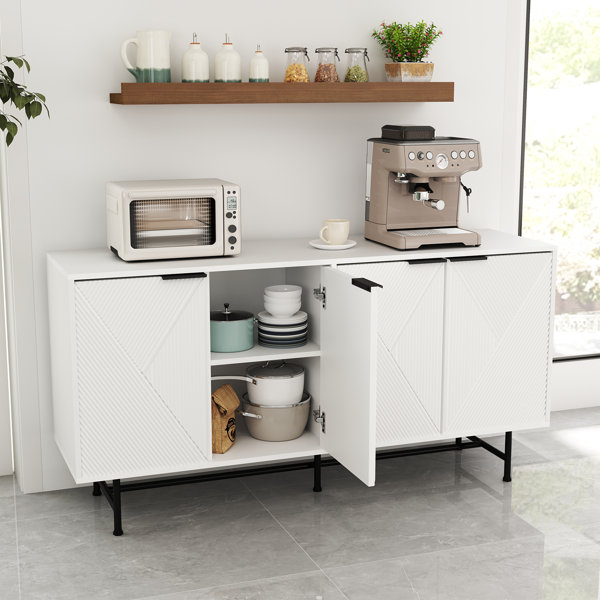 Ebern Designs 57" Carved Design 4-Door Sideboard Buffet With Storage, Modern Accent Kitchen ...